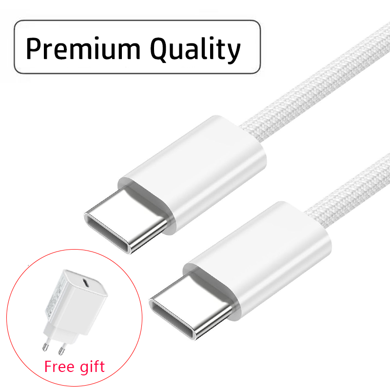 Premium 60W USB-C Braided Cable for iPhone 15–17, Includes 20W Charger ...
